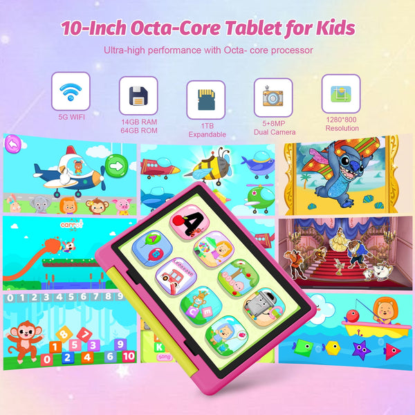 Bestski Android 14 10'' Kids Tablet,14GB+64GB with Quad-Core Processor ...